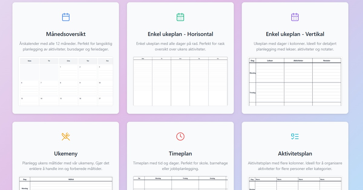 Årskalender og månedsoversikt – PDF til utskrift | ukemal.no