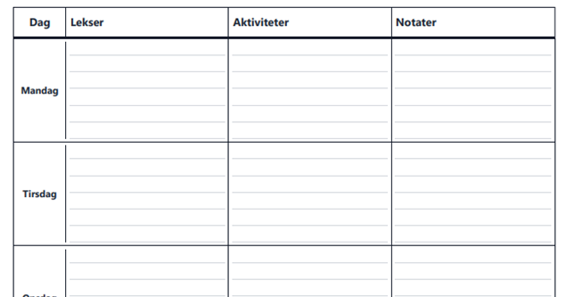 Tom ukeplan og ukekalender til utskrift (PDF & gratis maler)